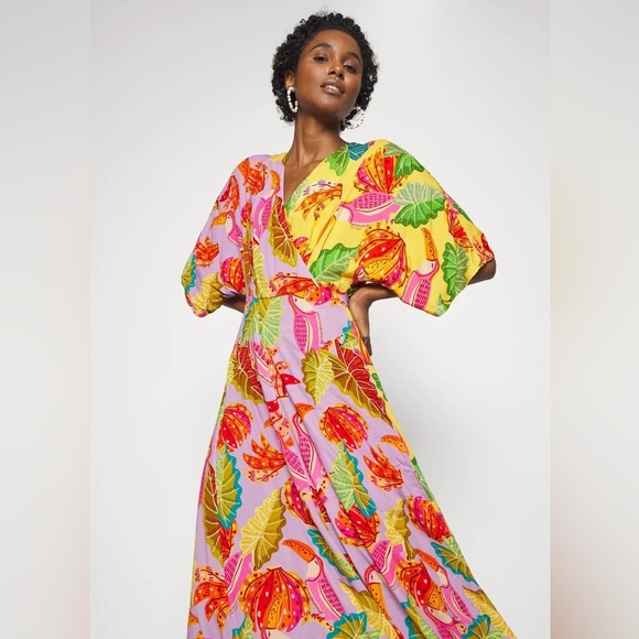 FARM Rio | Dresses | Farm Rio Beaks And Bananas Wrap Maxi Dress Nwt ...